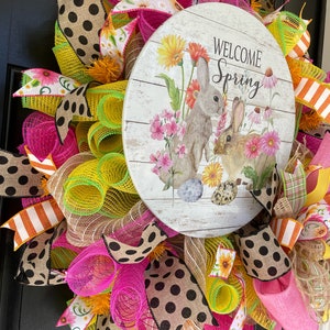 Welcome Spring Bunny Wreath, Eastern Bunny Wreath, Whimsical Front Door ...