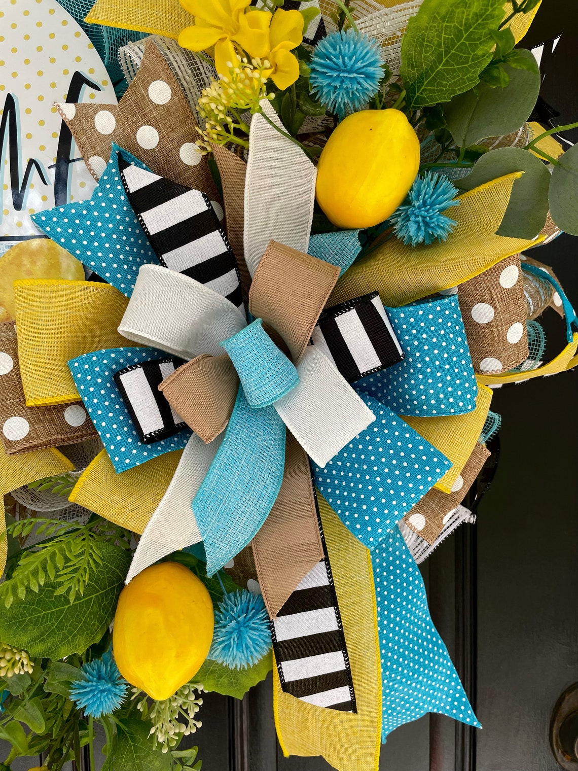 Lovely Welcome Lemon Front Door Wreath, Whimsical Lemon Welcome Wreath ...