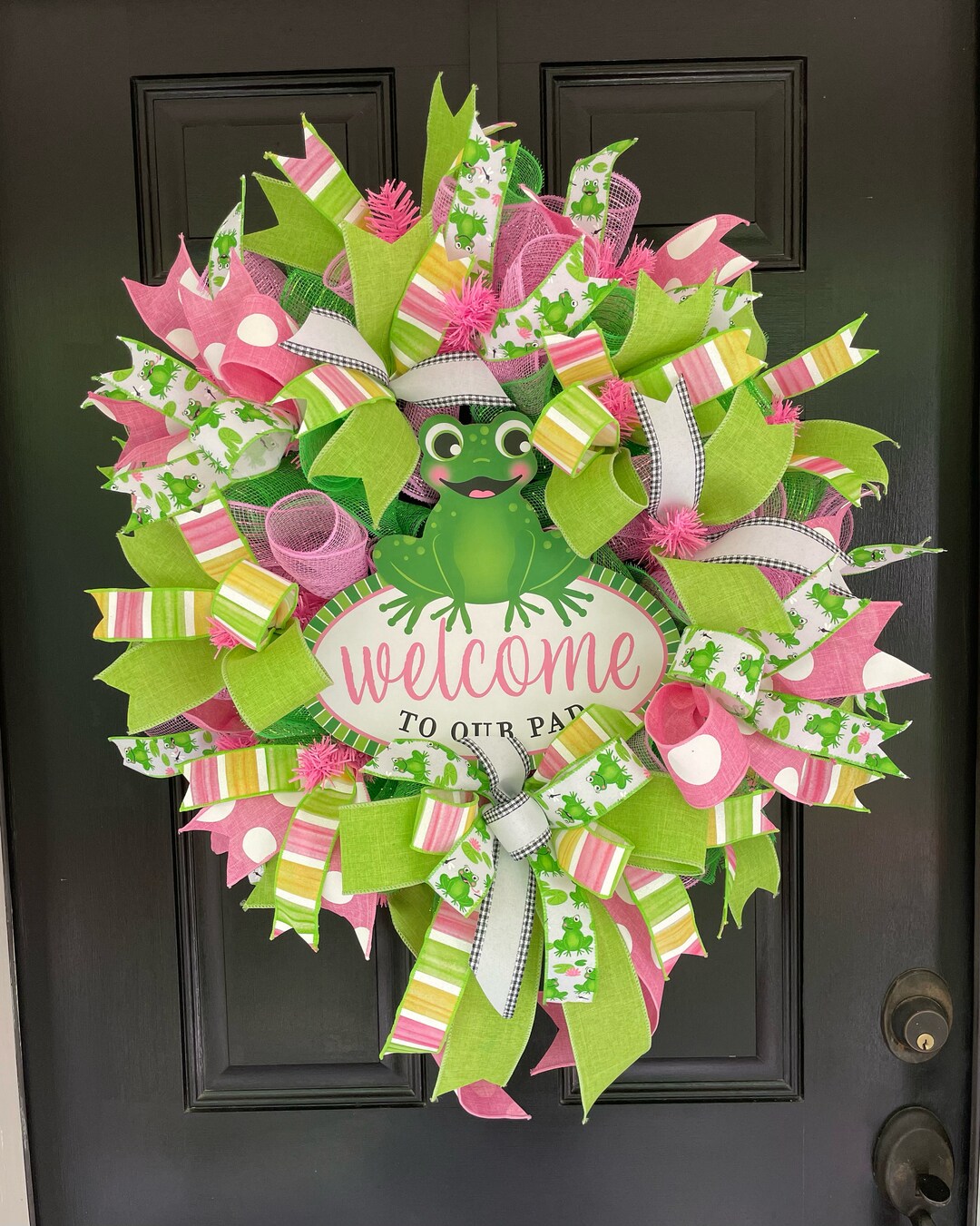Frog Wreath ‘welcome to Our Pad’, Frog on a Lily Pad Door Decor, Frog ...