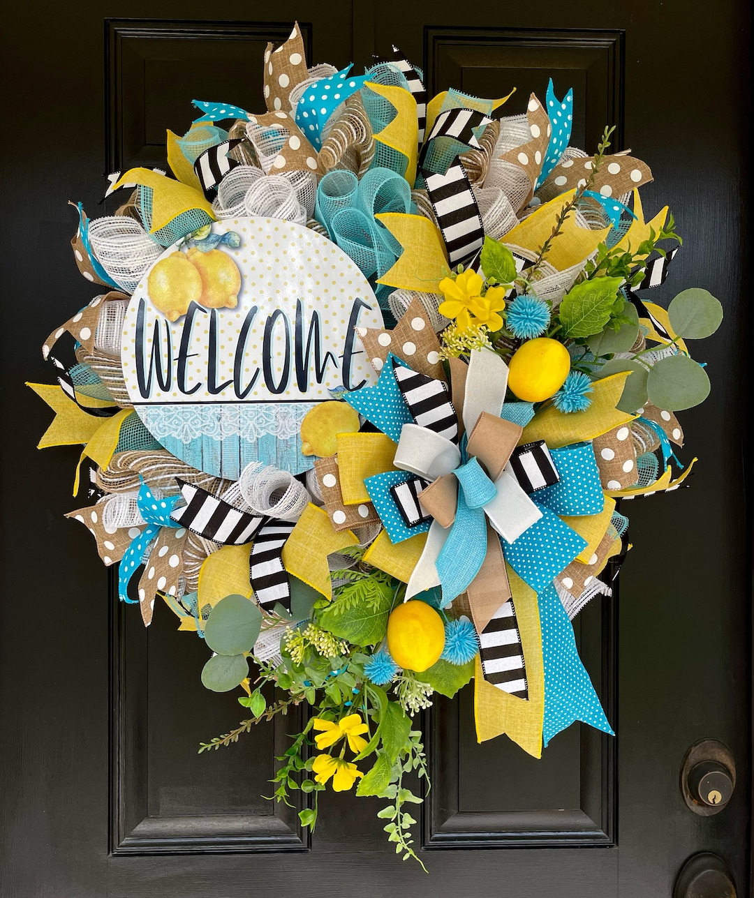Lovely Welcome Lemon Front Door Wreath, Whimsical Lemon Welcome Wreath ...