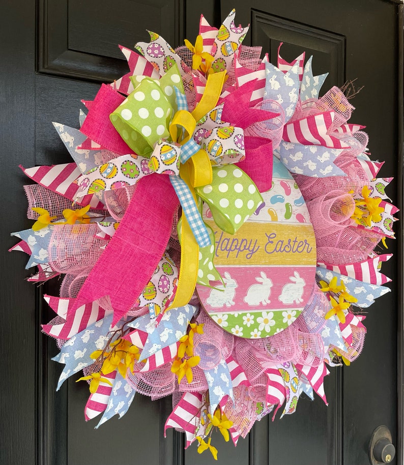 Happy Easter Front Door Wreath, Easter Door Wreath, Easter Egg Door ...