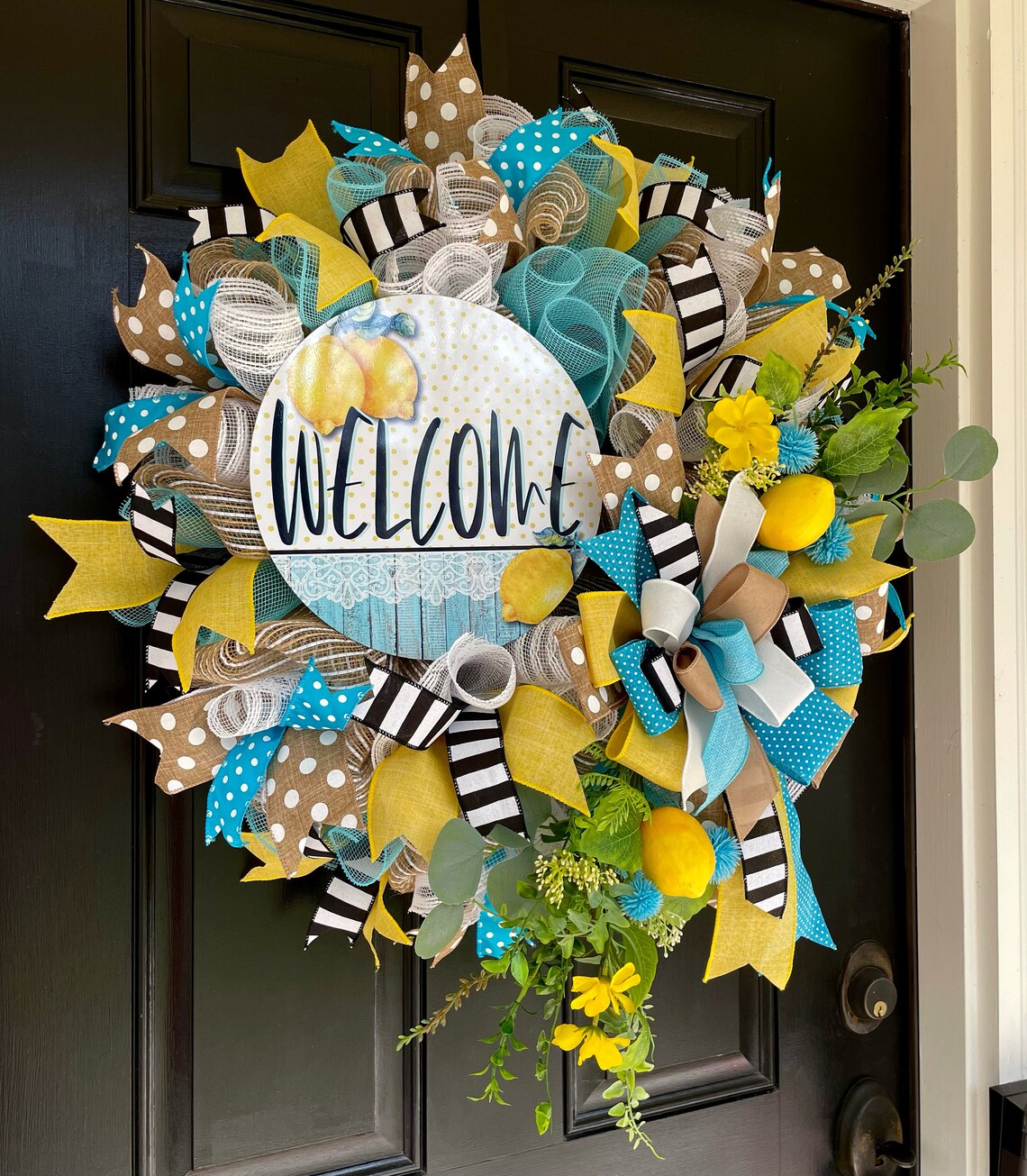 Lovely Welcome Lemon Front Door Wreath, Whimsical Lemon Welcome Wreath ...