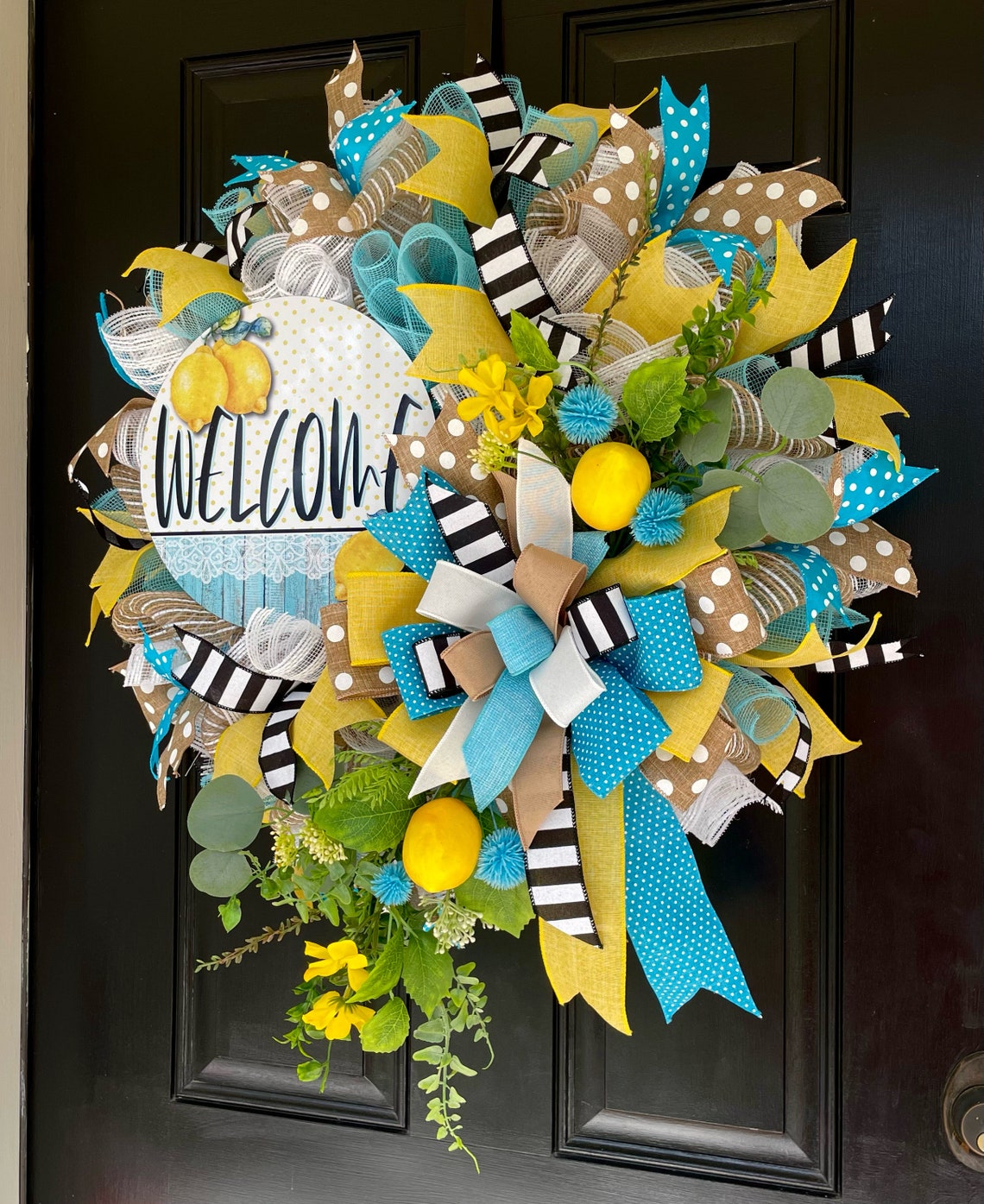 Lovely Welcome Lemon Front Door Wreath, Whimsical Lemon Welcome Wreath ...