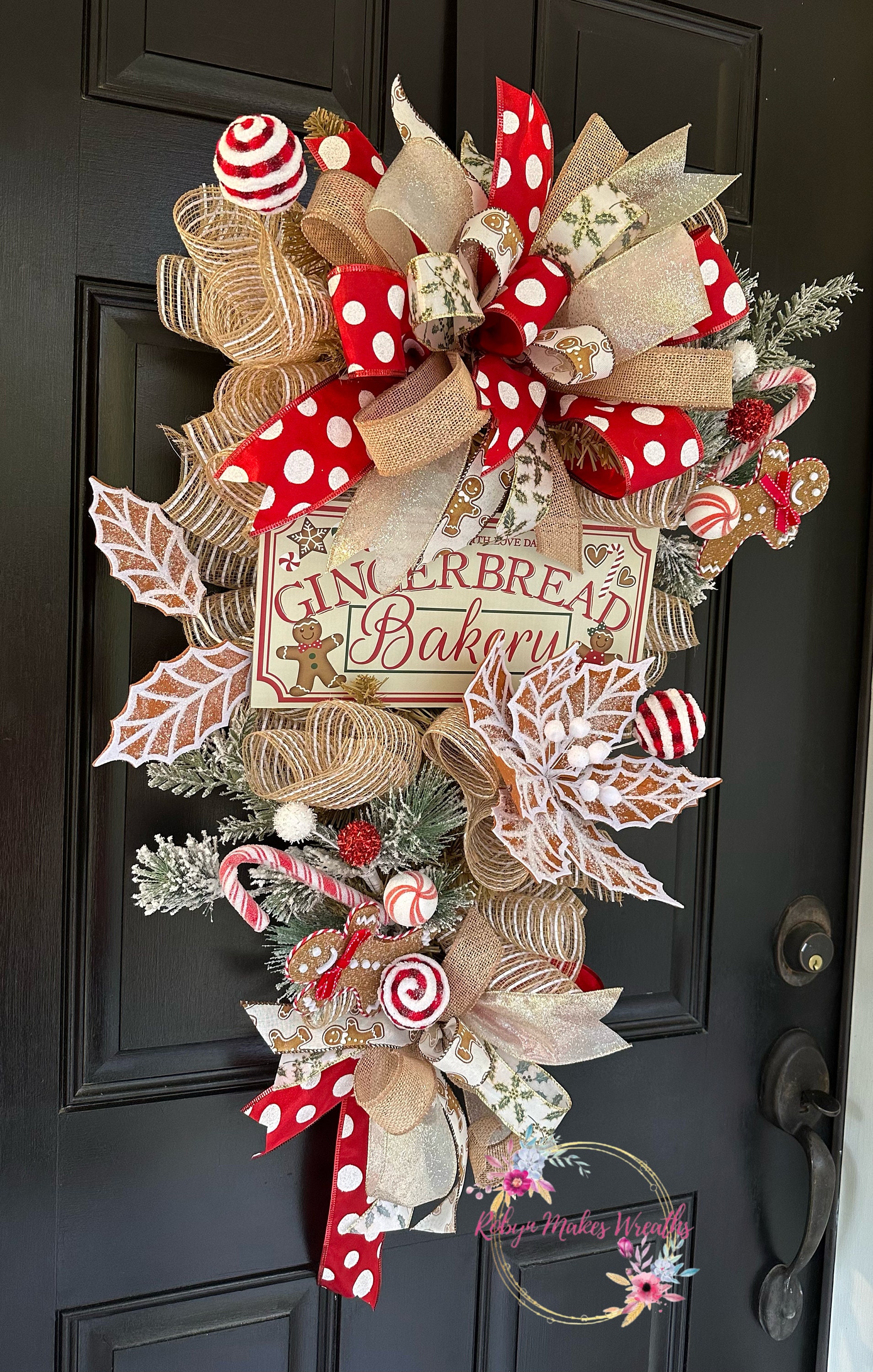 Gingerbread Bakery and Poinsettia Holiday Door Swag; Gingerbread ...