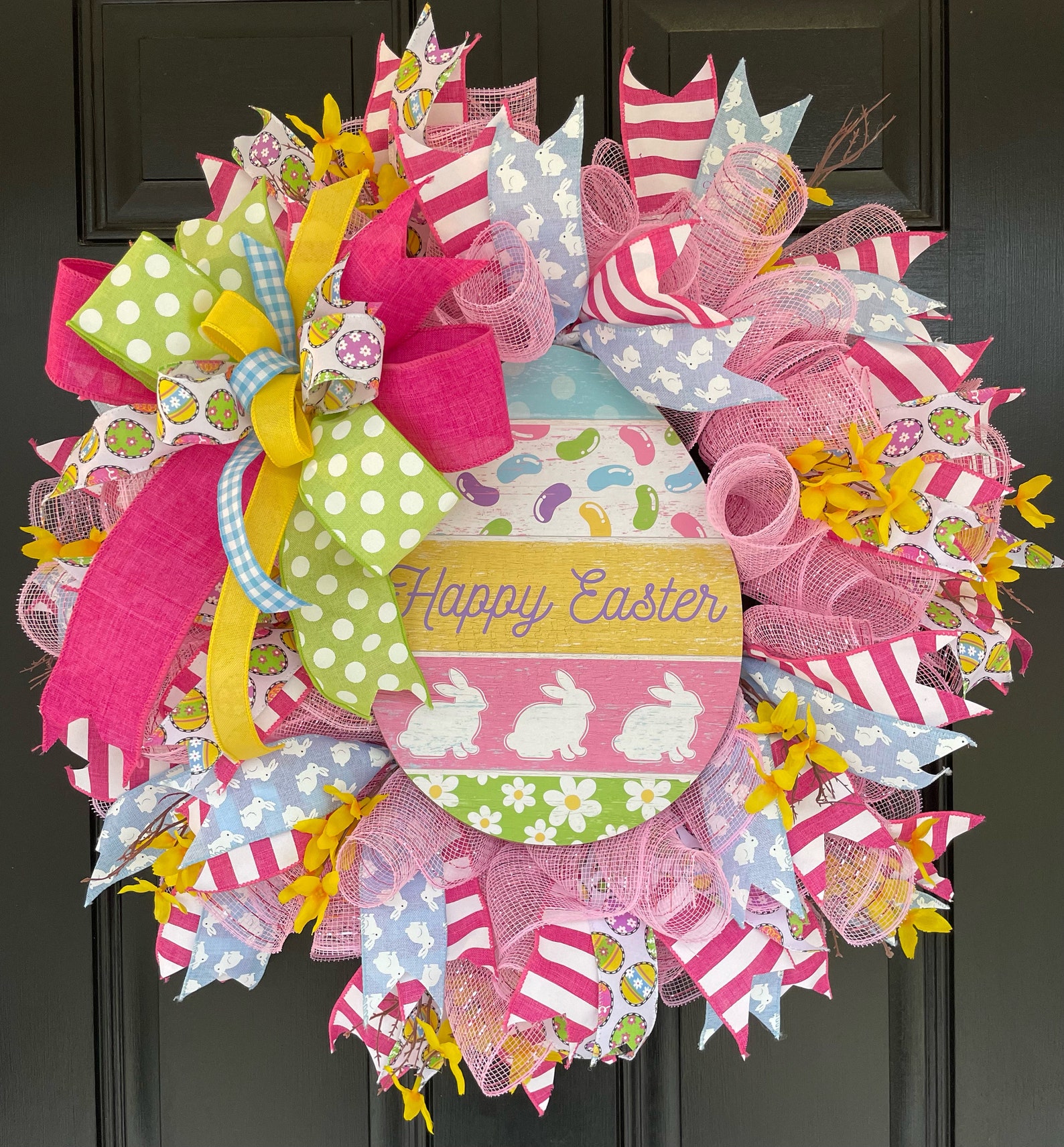 Happy Easter Front Door Wreath, Easter Door Wreath, Easter Egg Door ...