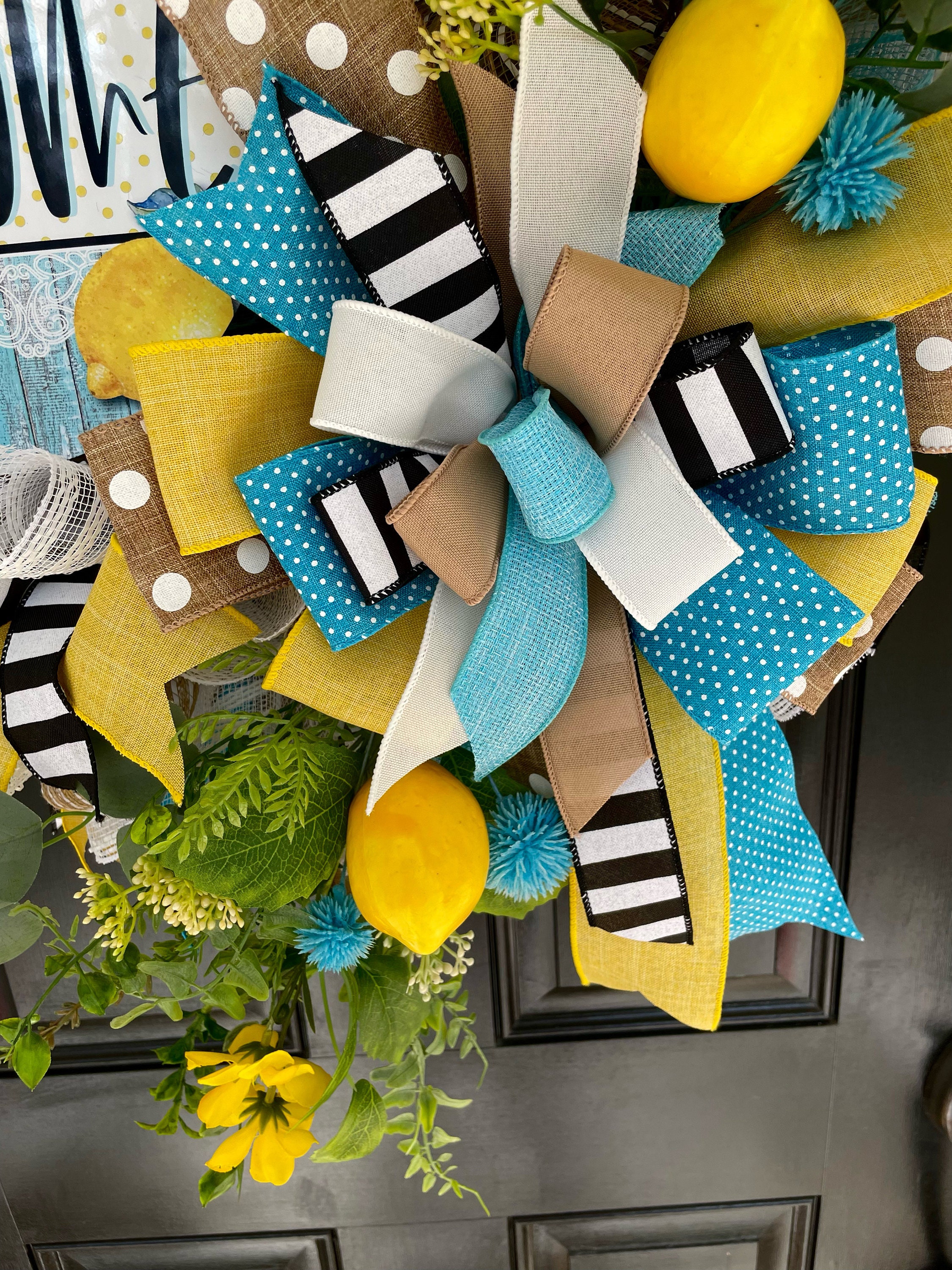 Lovely Welcome Lemon Front Door Wreath, Whimsical Lemon Welcome Wreath ...