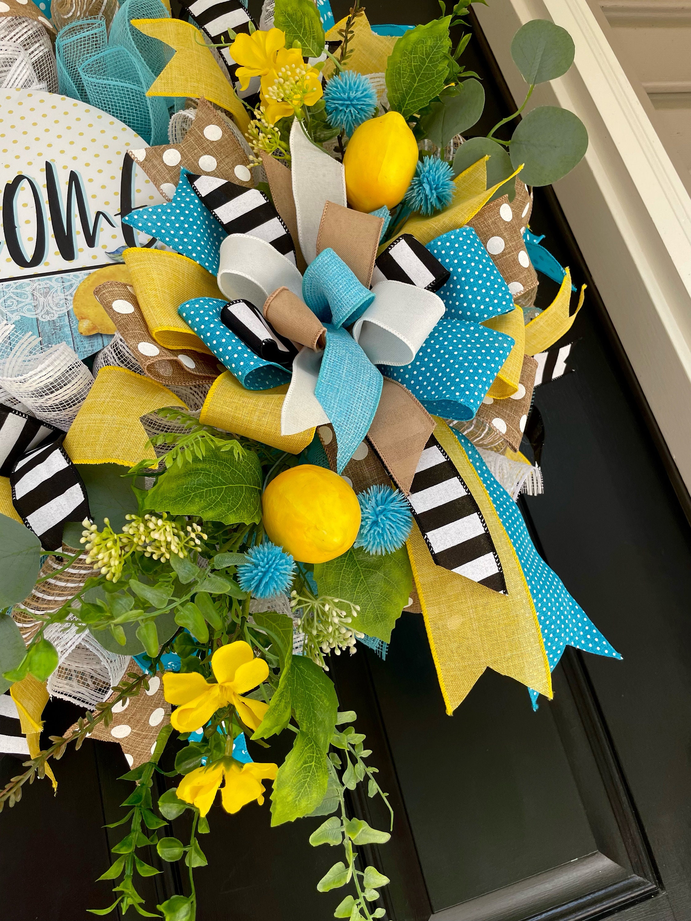 Lovely Welcome Lemon Front Door Wreath, Whimsical Lemon Welcome Wreath ...