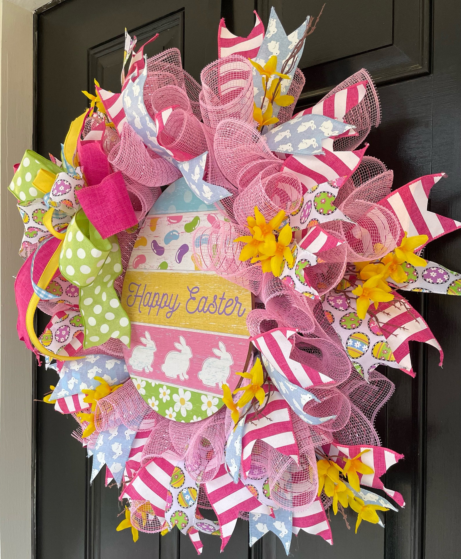 Happy Easter Front Door Wreath, Easter Door Wreath, Easter Egg Door ...