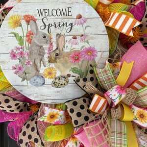 Welcome Spring Bunny Wreath, Eastern Bunny Wreath, Whimsical Front Door ...