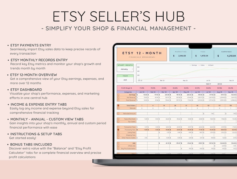 Etsy Bookkeeping Template for Etsy Sellers | Etsy Accounting Spreadsheet With Profit and Loss ...
