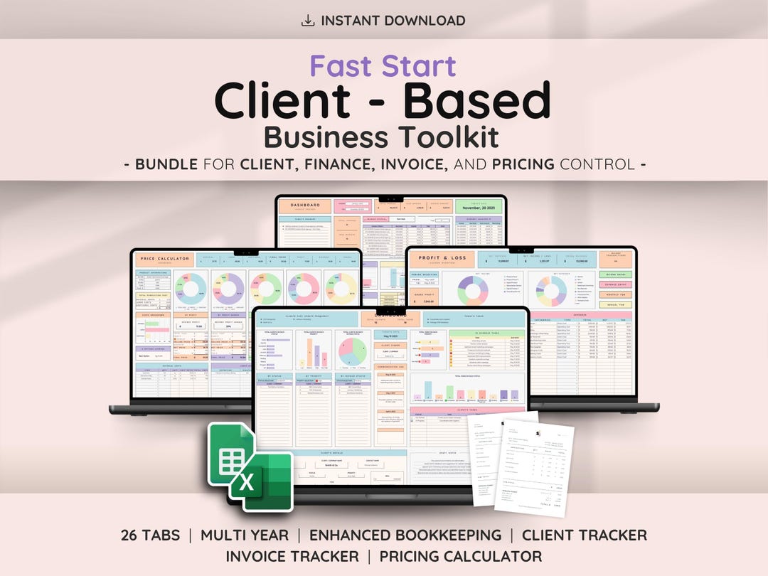 Client Business Starter Kit Google Sheets Excel Bookkeeping Invoice CRM ...