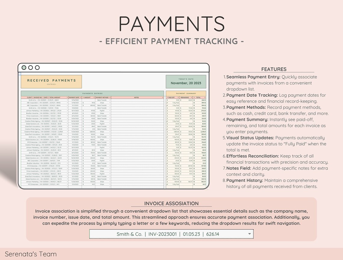 Invoice Generator Tracker Google Sheets Excel Payment Manager Client ...