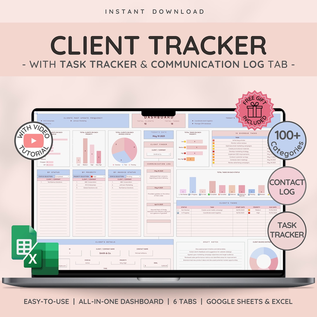 Client & Task Tracker Business Planner Spreadsheet Communication Log ...