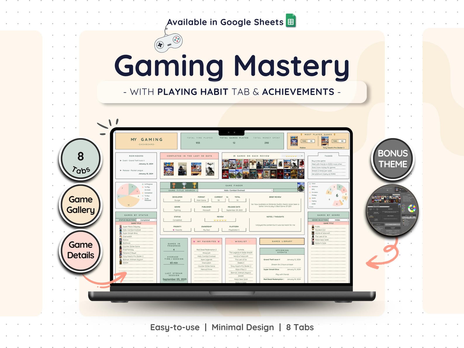 Digital Game Log Tracker Google Sheets Gaming Progress Spreadsheet ...