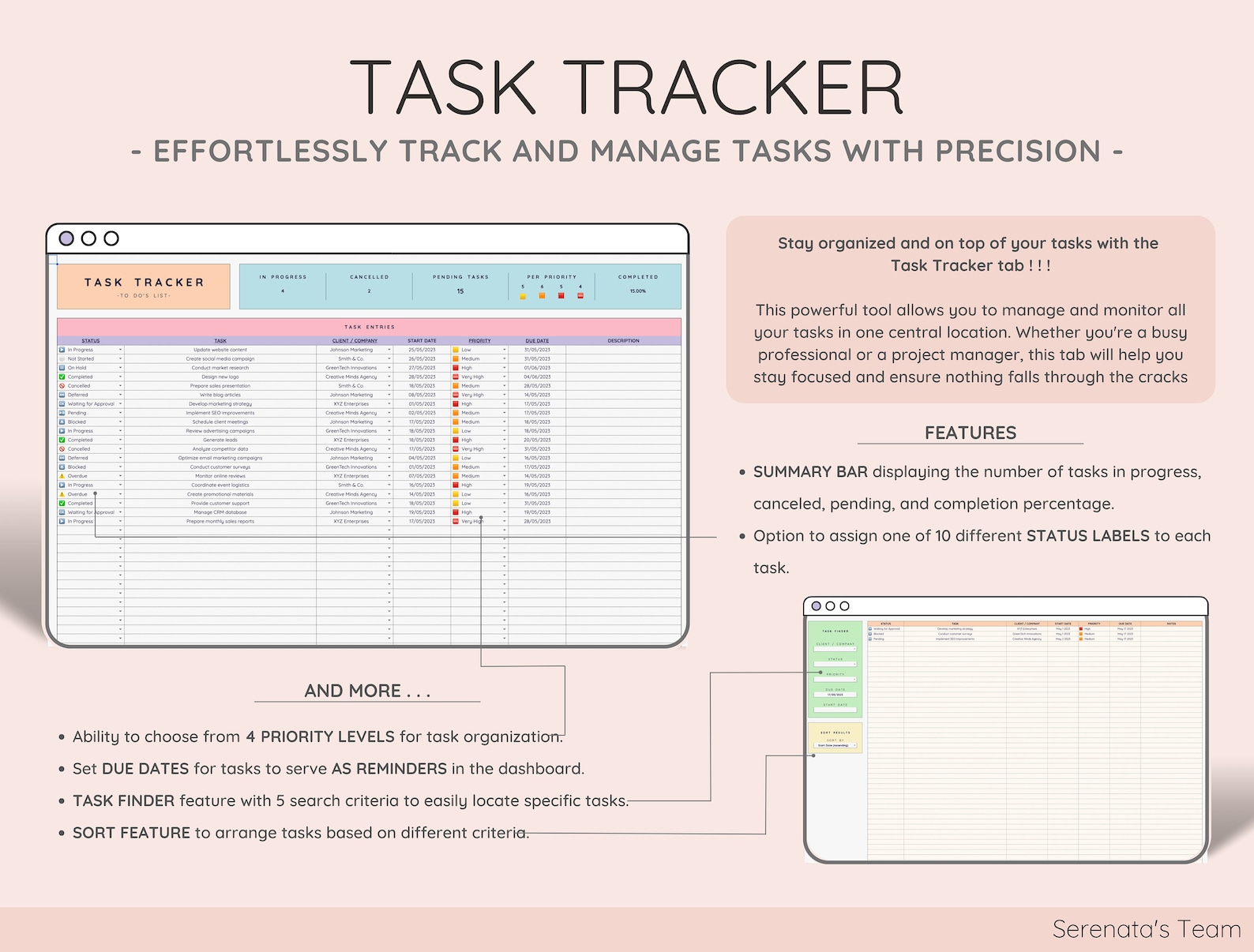 Client Tracker & Management for Small Businesses | CRM Tracker W/ Task ...
