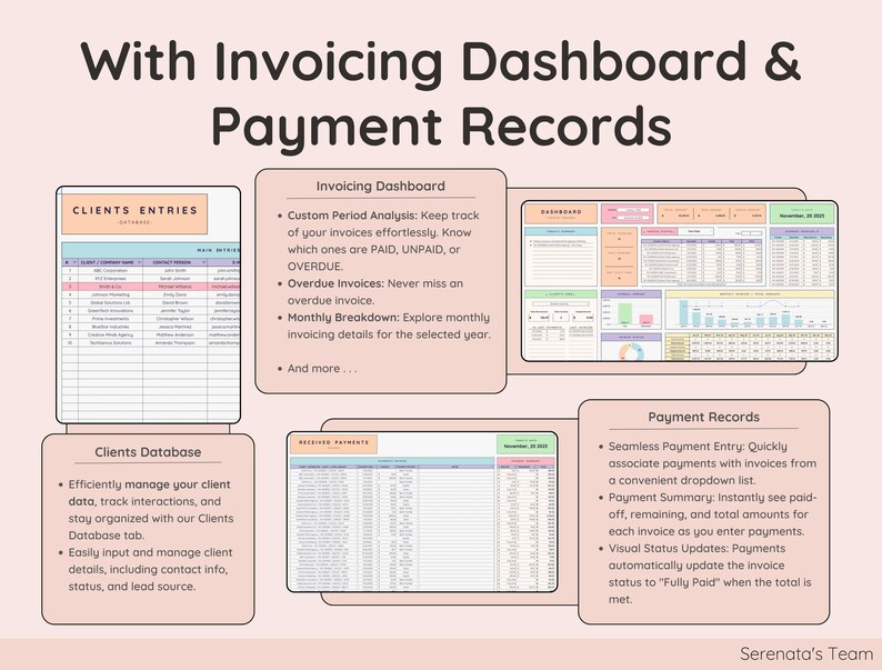 Client Business Starter Kit Google Sheets Excel Bookkeeping Invoice CRM ...