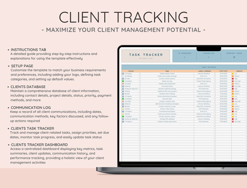 Client & Task Tracker Small Business Spreadsheet Template for - Etsy