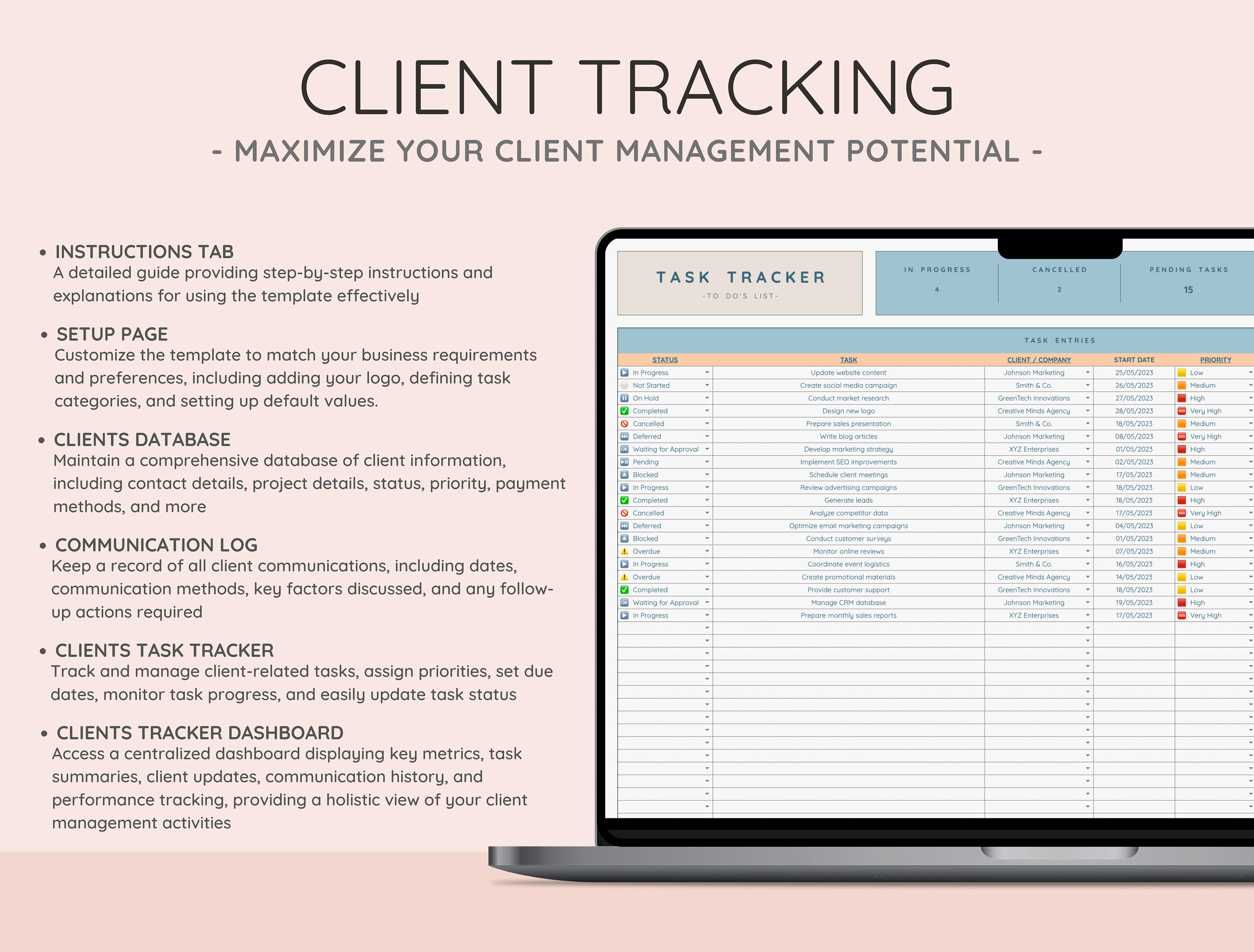 Client & Task Tracker Small Business Spreadsheet Template for - Etsy