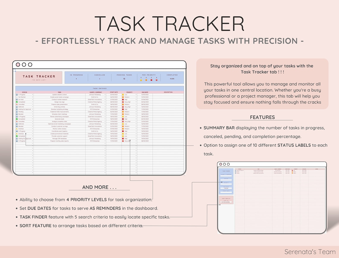 Client & Task Tracker Business Planner Spreadsheet | Communication Log ...
