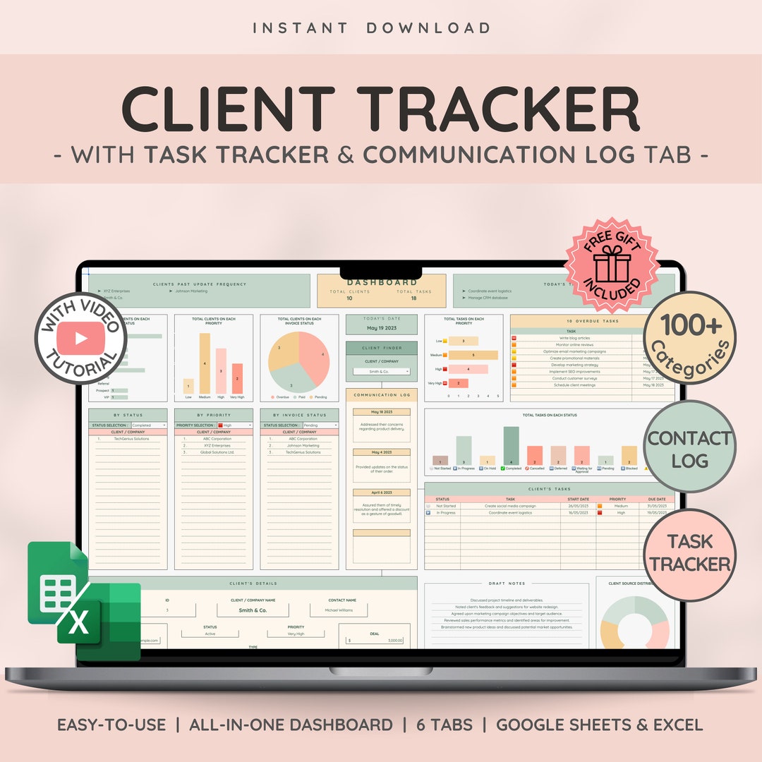 Client Tracker & Management Spreadsheet for Small Businesses W/ Task ...