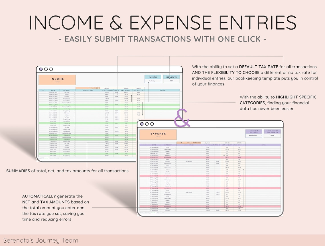 Bookkeeping Template for Small Business Easy Income Tracker Expense ...