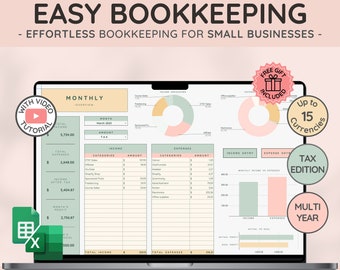Easy Bookkeeping Template Excel & Google Sheets Small Business Income ...