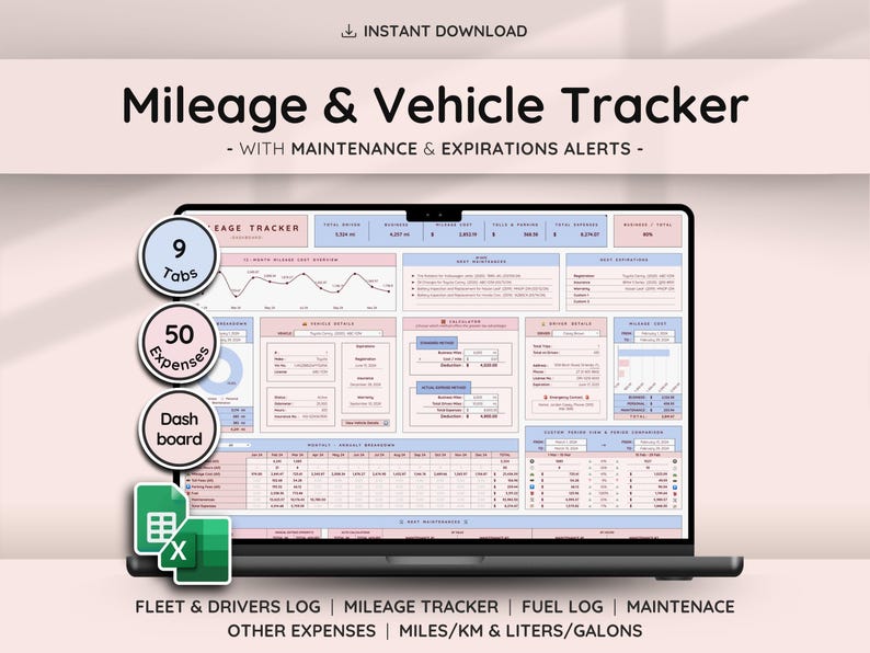 Fleet Vehicle Tracker Google Sheets Excel Mileage Log Business Expense ...