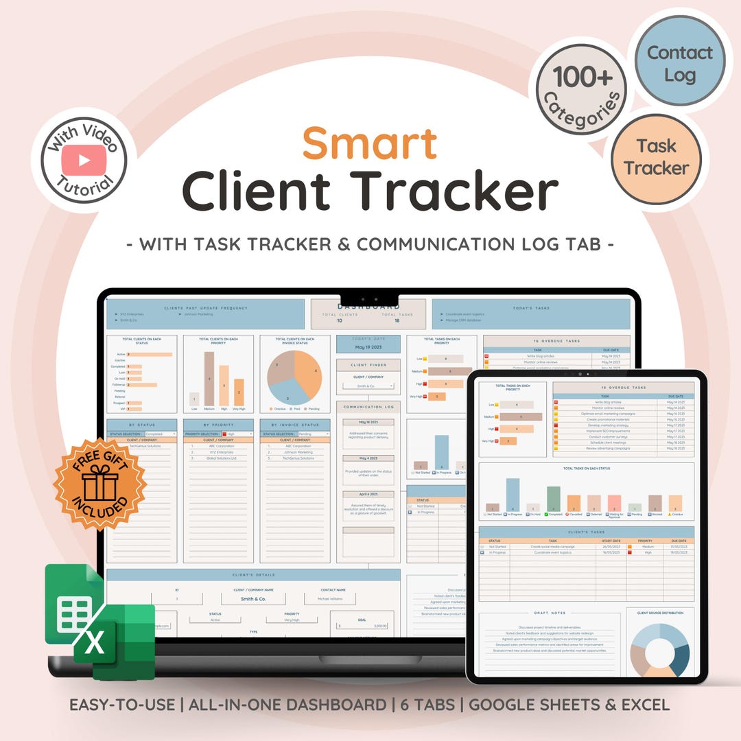 Client & Task Tracker Small Business Spreadsheet Template for Client ...