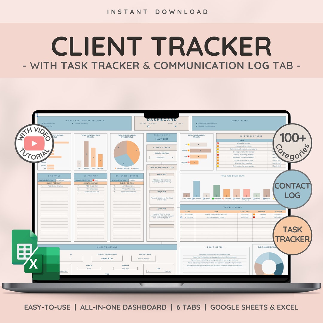 Client & Task Tracker Small Business Spreadsheet Template for Client ...