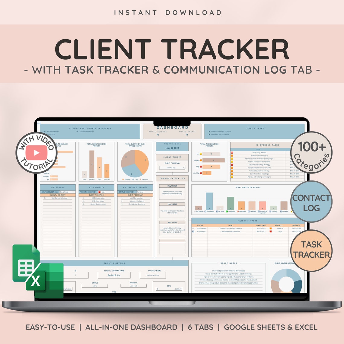 Client & Task Tracker Small Business Spreadsheet Template for - Etsy
