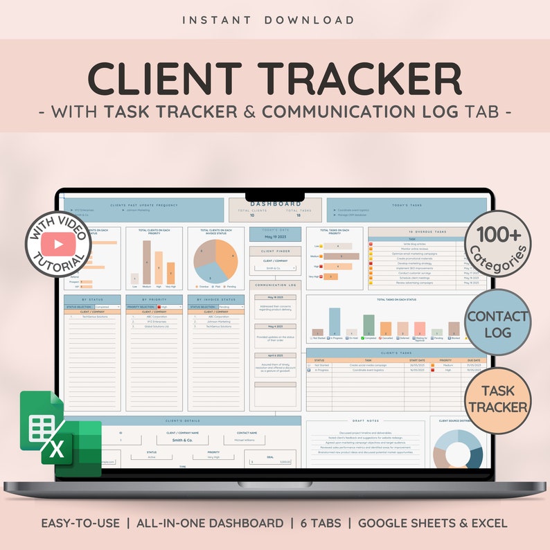 Client & Task Tracker Small Business Spreadsheet Template for - Etsy