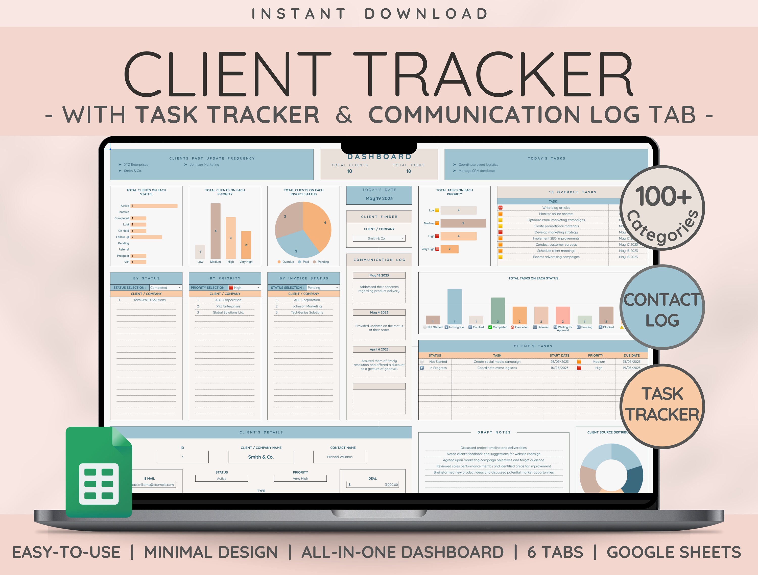 Client & Task Tracker Small Business Spreadsheet Template for - Etsy