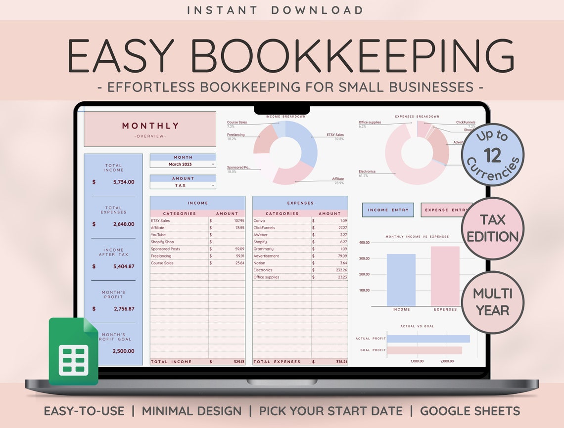 Easy Bookkeeping Spreadsheet for Small Business Income and - Etsy