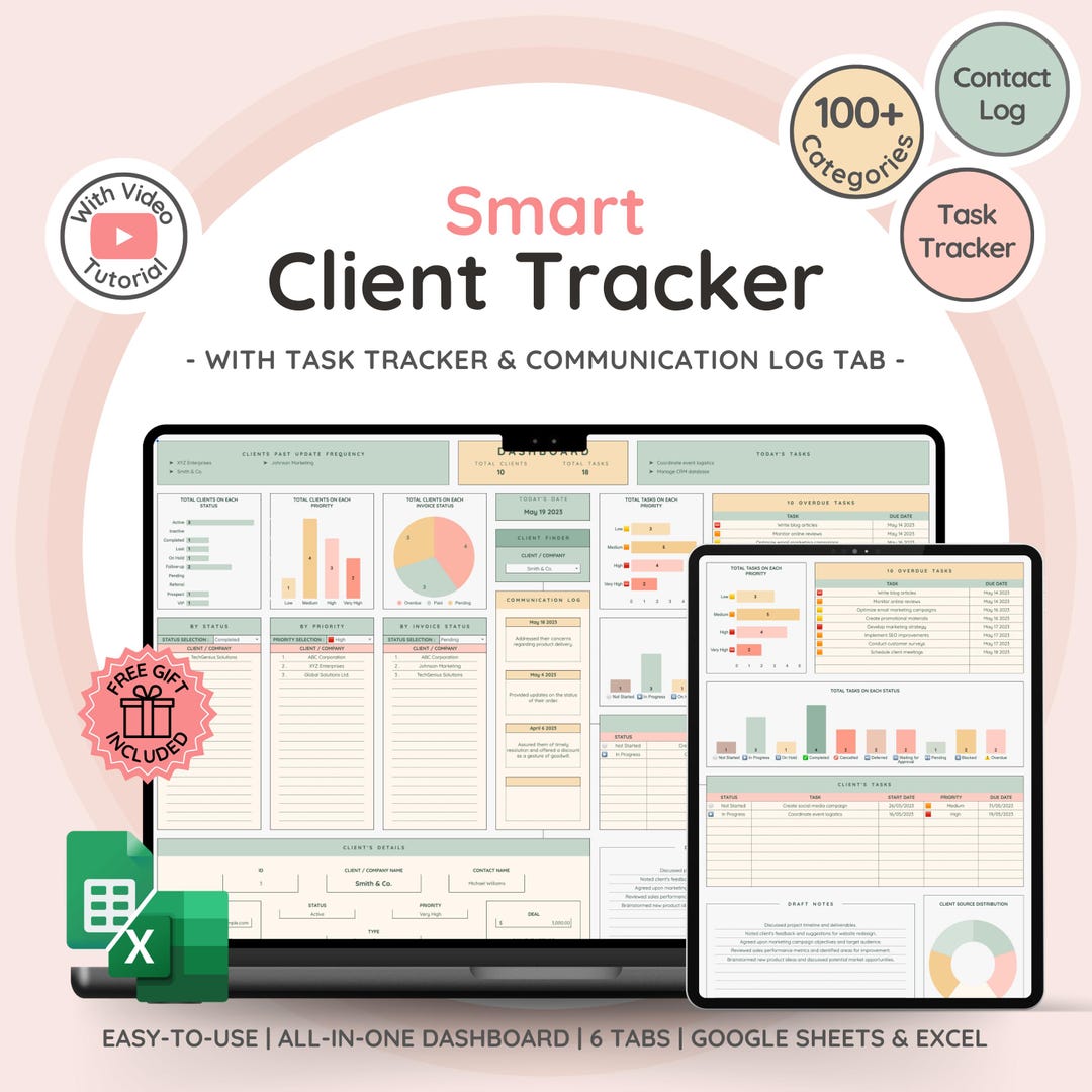 Client Tracker & Management Spreadsheet for Small Businesses W/ Task ...
