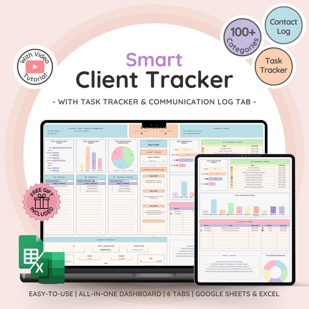 Client Tracker & Management for Small Businesses | CRM Tracker W/ Task ...