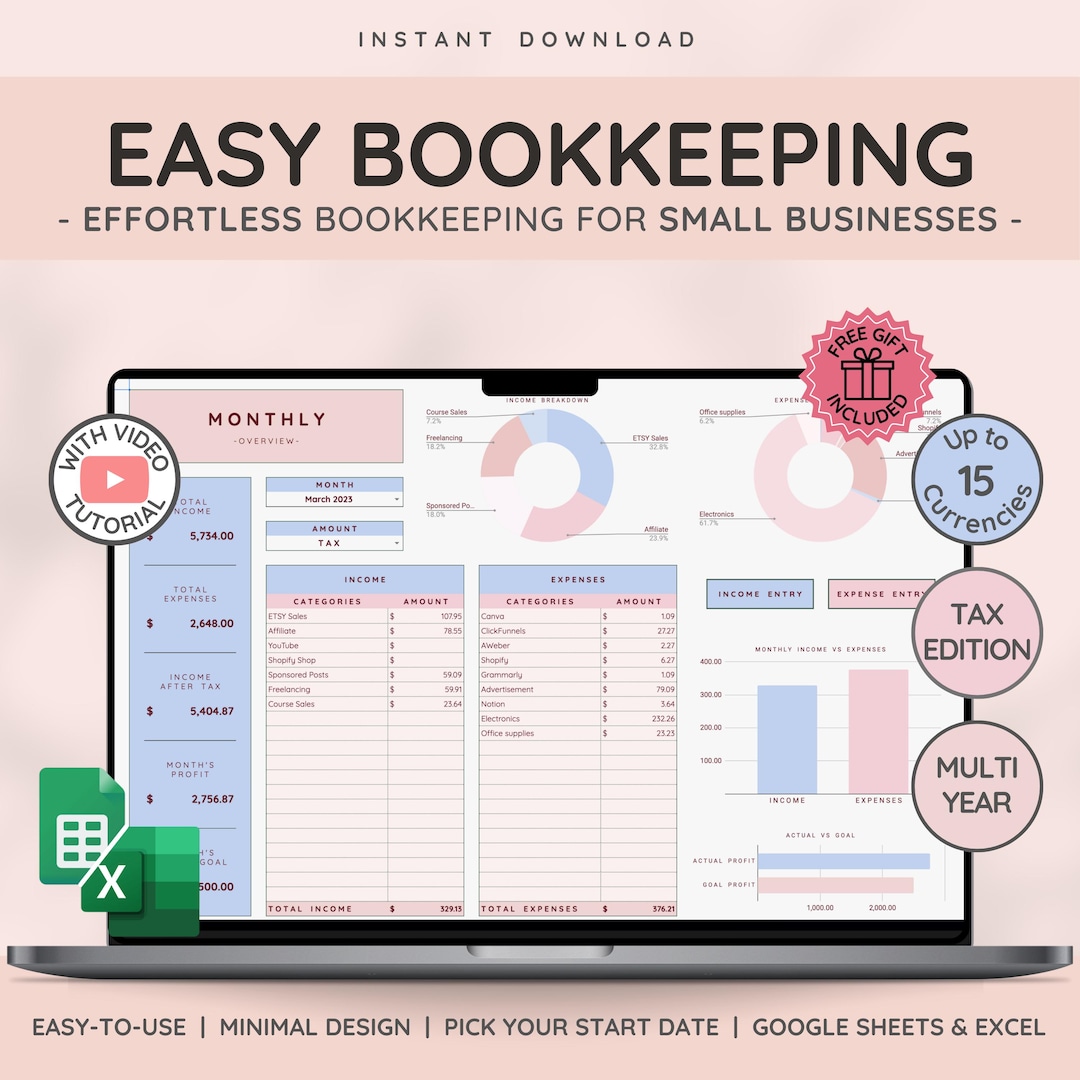 Bookkeeping Template Small Business Spreadsheet | Excel Bookkeeping ...
