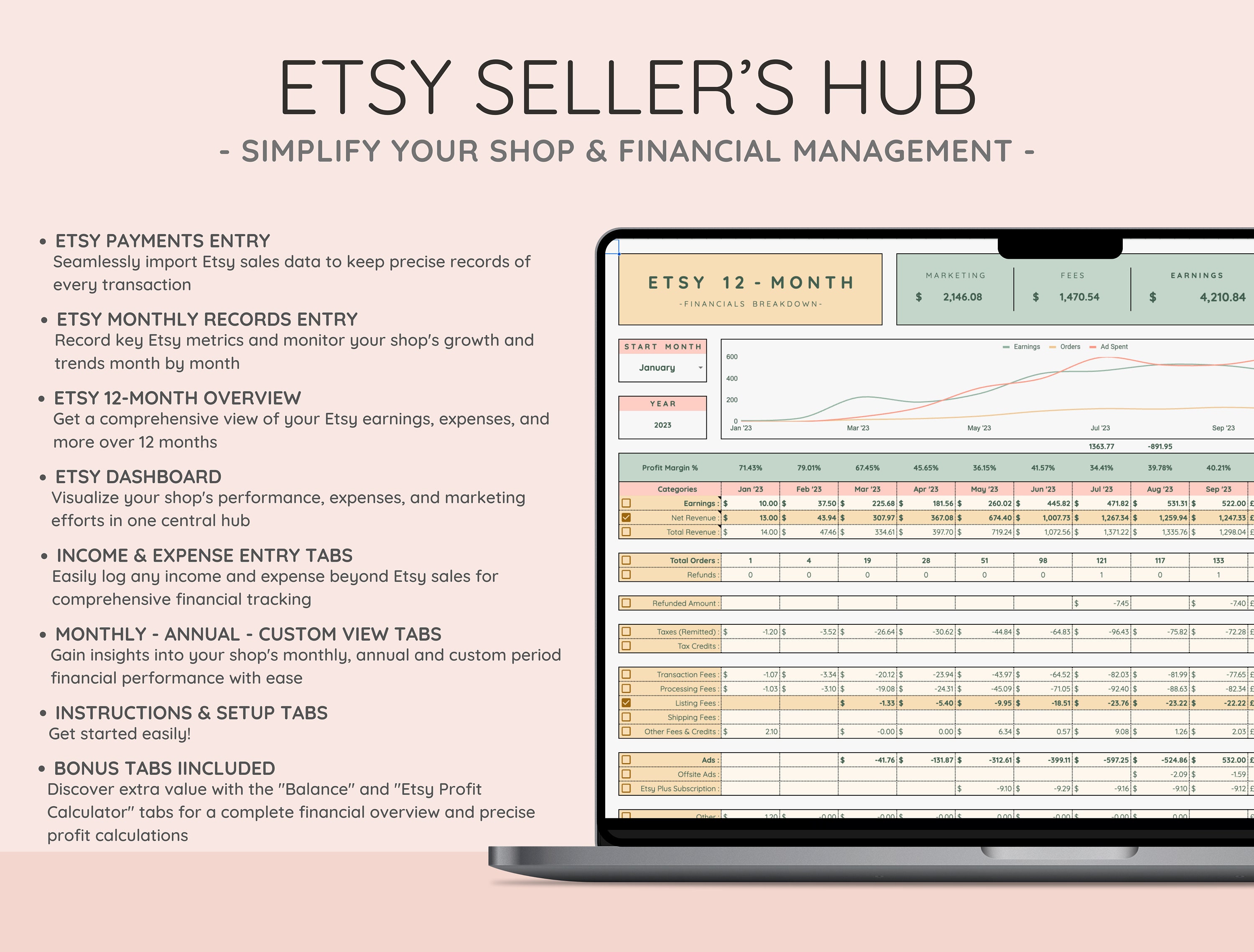 Etsy Bookkeeping Template for Etsy Sellers | Etsy Accounting Spreadsheet With Profit and Loss ...