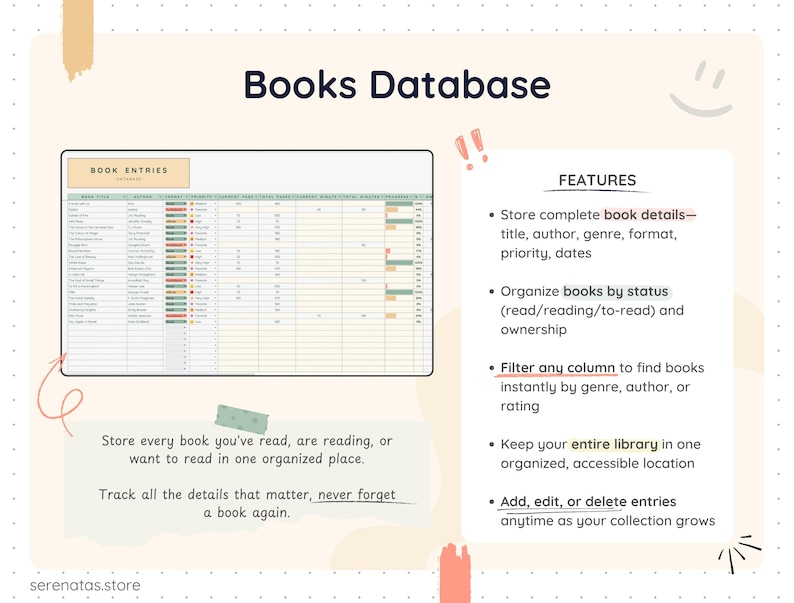 Book Tracker for Google Sheets & Excel – Reading Journal Log ...