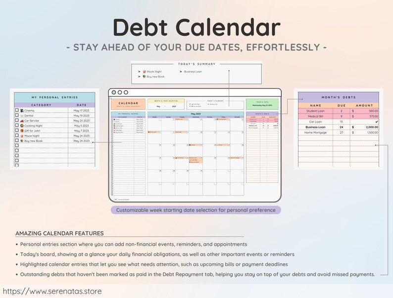 Debt Payoff Tracker Spreadsheet | Snowball Avalanche Calculator | Credit Card Student Loan ...