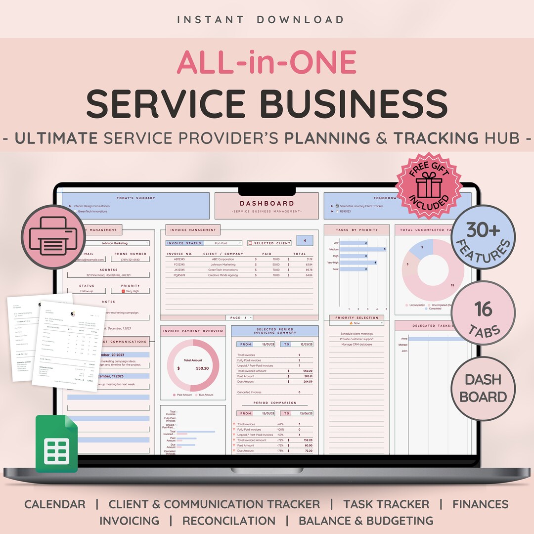 Small Business CRM Dashboard Bookkeeping Tracker W/ Task & Invoice ...