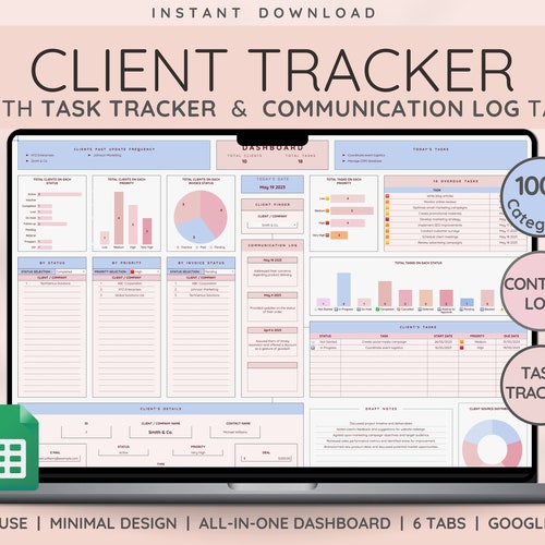 Client & Task Tracker Business Planner Spreadsheet - Etsy