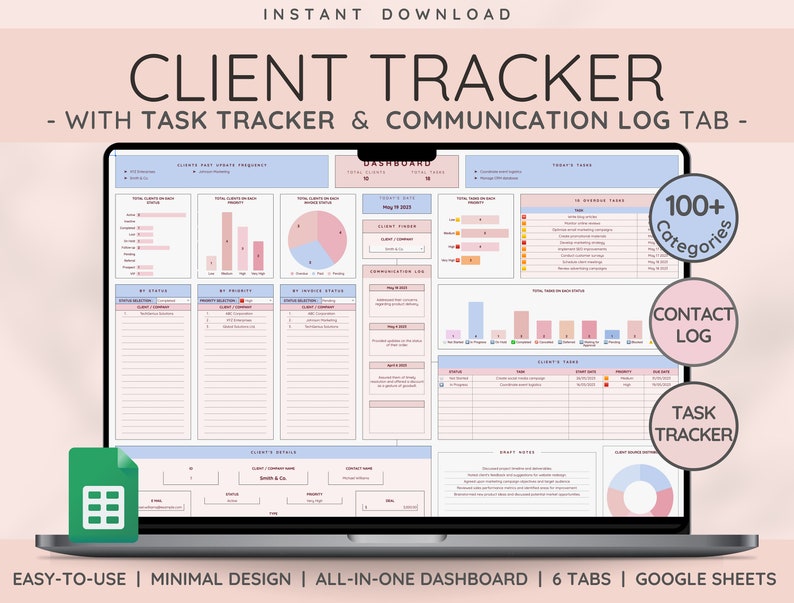 Client & Task Tracker Business Planner Spreadsheet - Etsy
