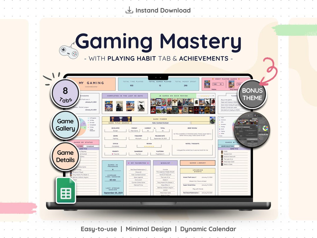Video Game Tracker Google Sheets Game Library Spreadsheet Achievement ...