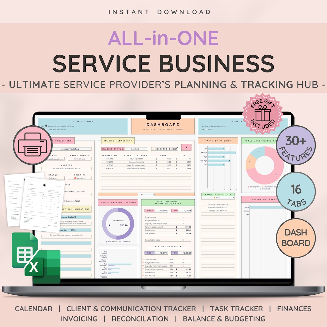 Small Business CRM Dashboard Bookkeeping Tracker W/ Task & Invoice ...
