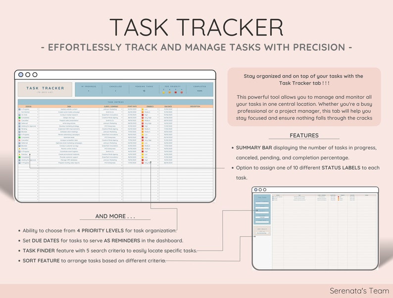 Client & Task Tracker Small Business Spreadsheet Template for - Etsy