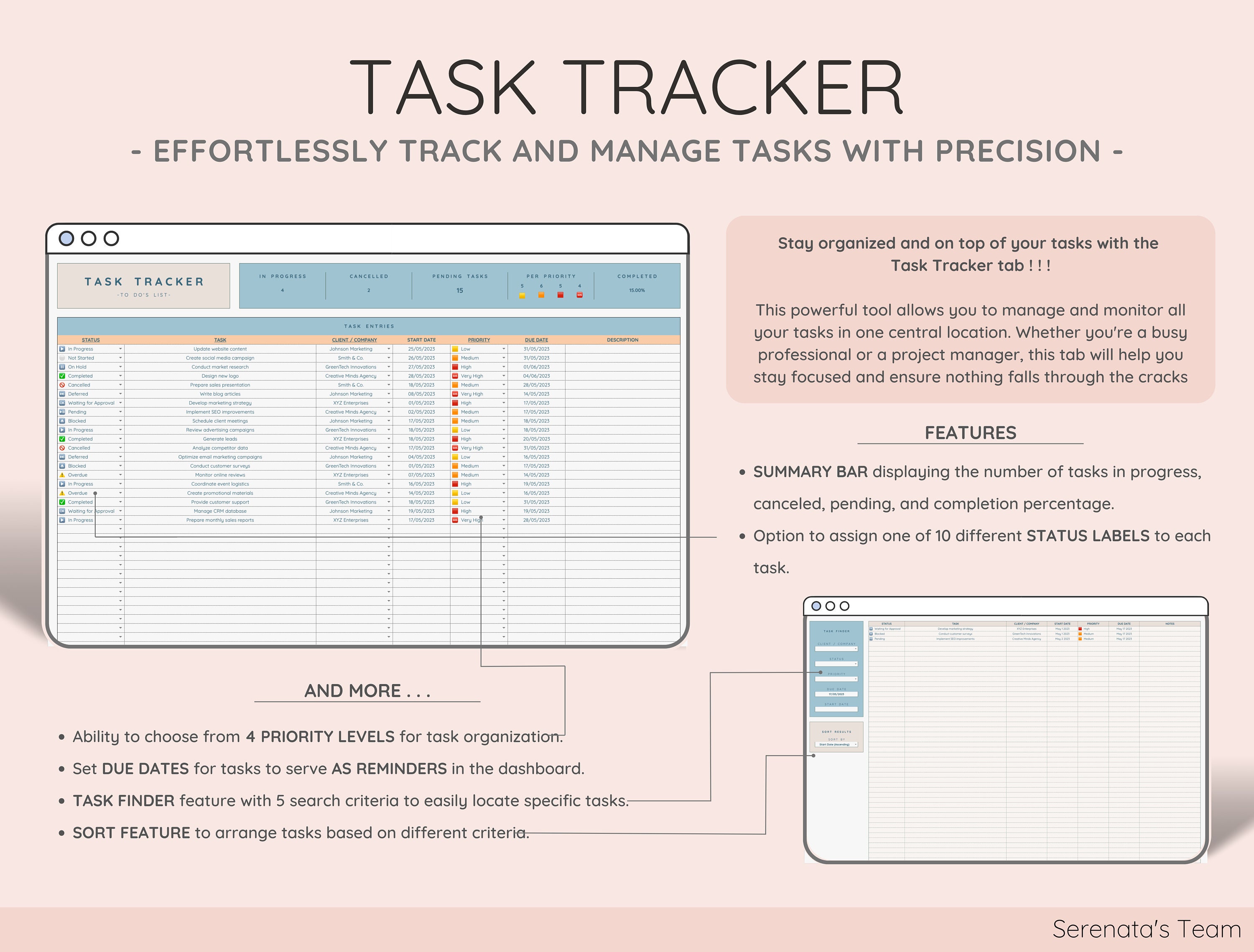 Client & Task Tracker Small Business Spreadsheet Template for - Etsy