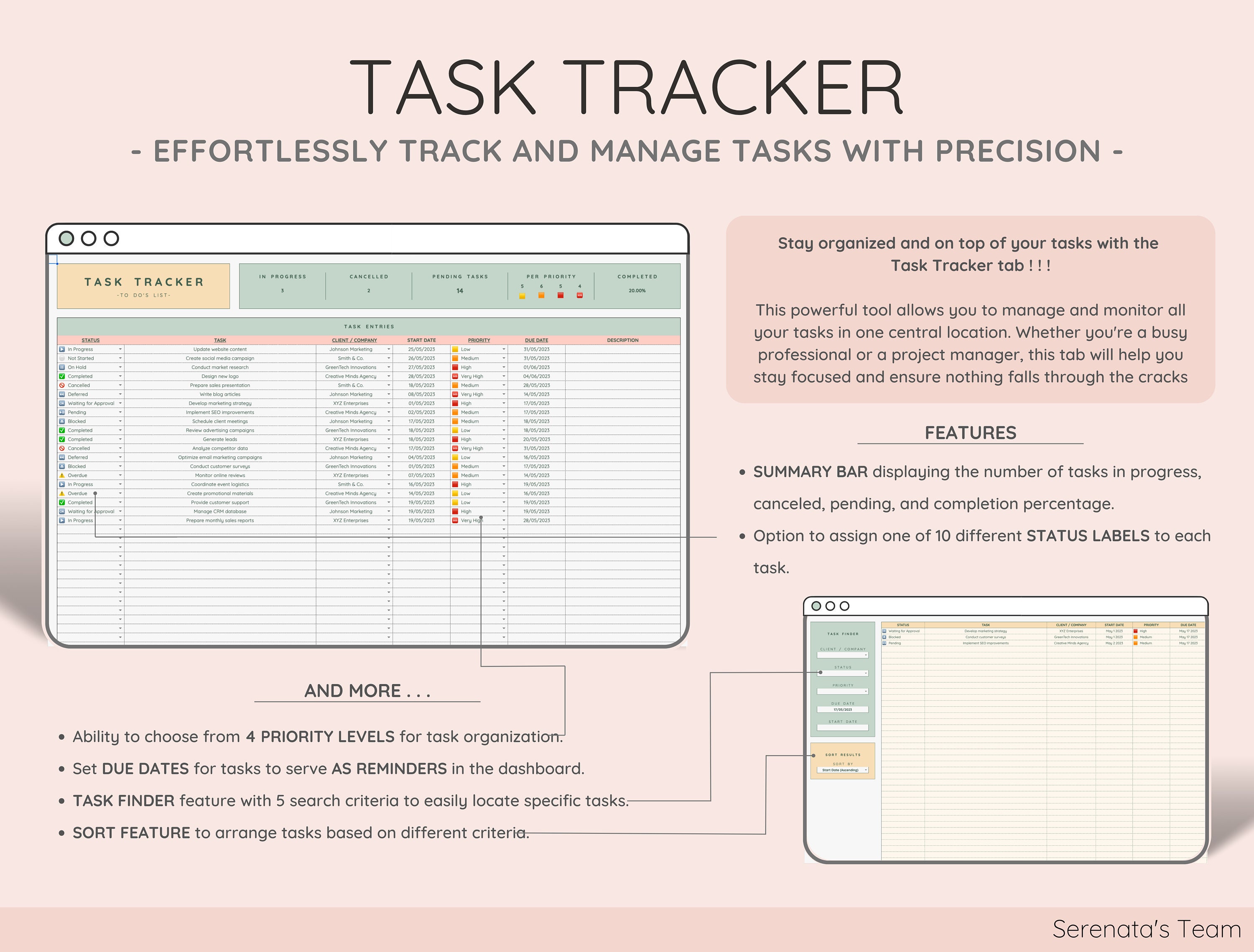 Client Tracker & Management Spreadsheet for Small Businesses W/ Task ...
