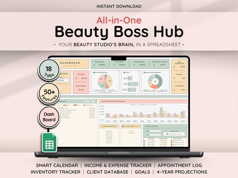 Hair Salon Planner Spreadsheet Google Sheets Beauty Business Client ...