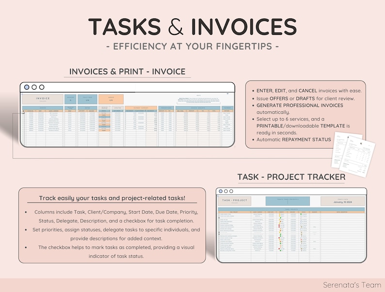 Small Business CRM Dashboard Bookkeeping Tracker W/ Task & Invoice ...