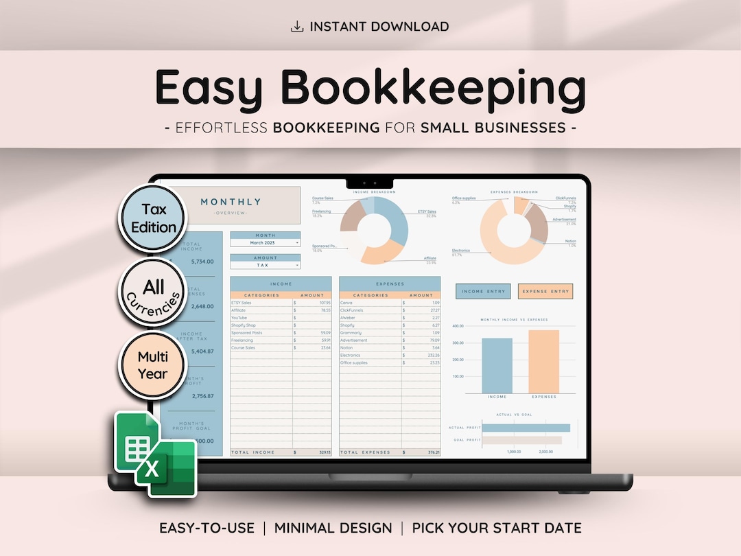Business Bookkeeping Template Google Sheets Excel Sales Tracker Tax ...